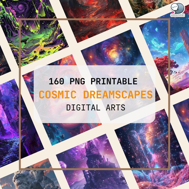 Cosmic Dreamscapes Digital Art Mega Pack - 160 Stunning Space-themed PNG Prints, Imaginative ...