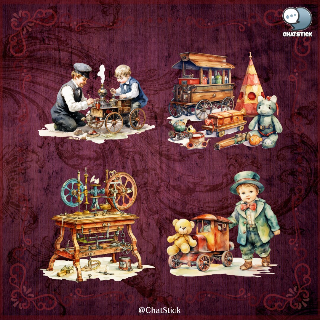 Victorian Toys Clipart Pack - 140 Digital Watercolor Pngs for Crafts ...