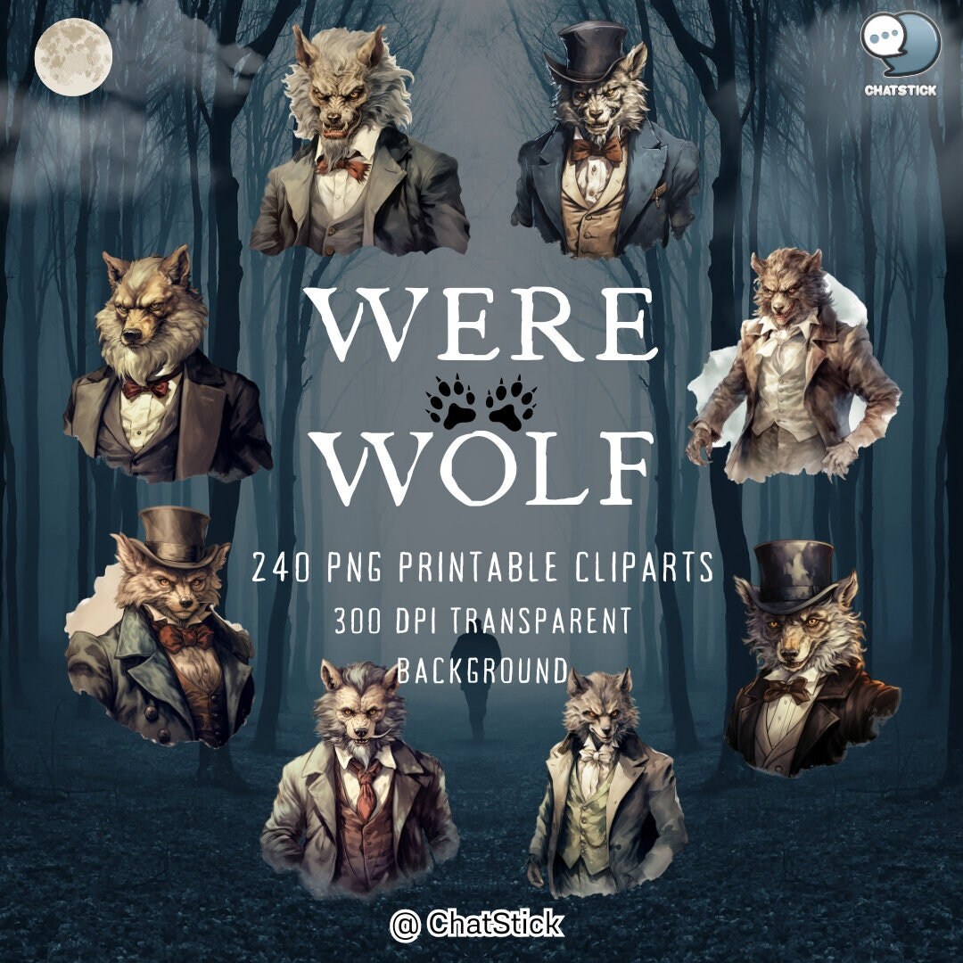 Pack 240 Digital Clipart Watercolor Images - Victorian Werewolf Theme ...