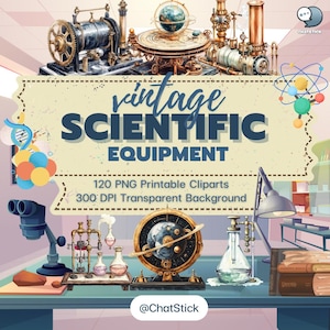 Vintage Scientific Equipment Clipart | 120 PNG | Victorian Science ...