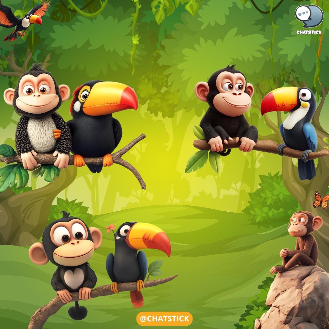 160 Jungle Journey 3D Clipart Bundle | PNG Monkeys, Tigers, Toucans ...