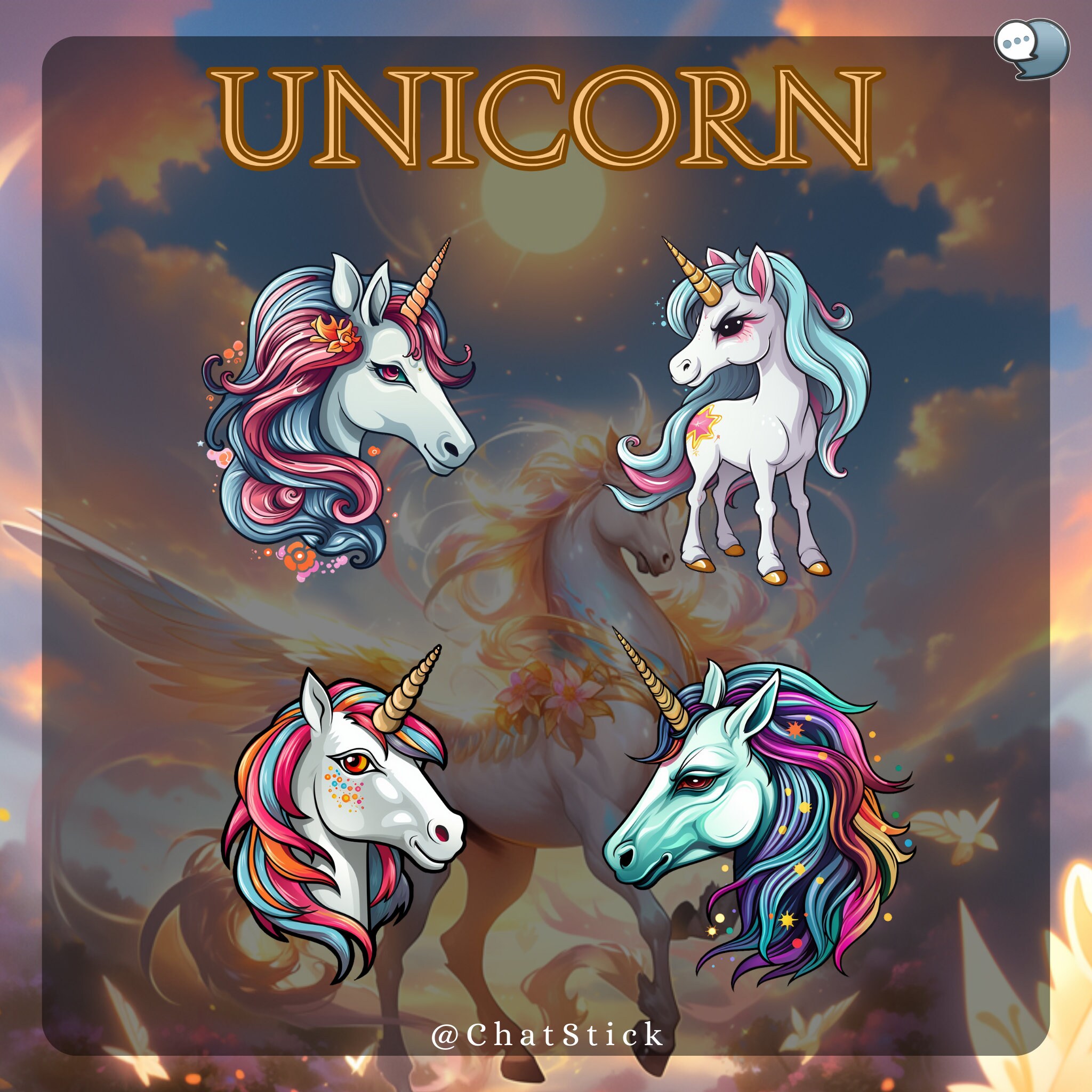 Unicorn Digital Stickers Mega Pack 120 Clipart PNG, JPG, SVG, 3200px ...