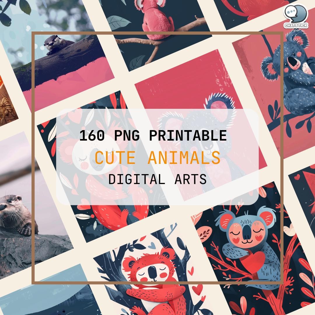 Digital Art Posters Pack - 300 Cute Animals Wall Art Prints & Wallpaper ...