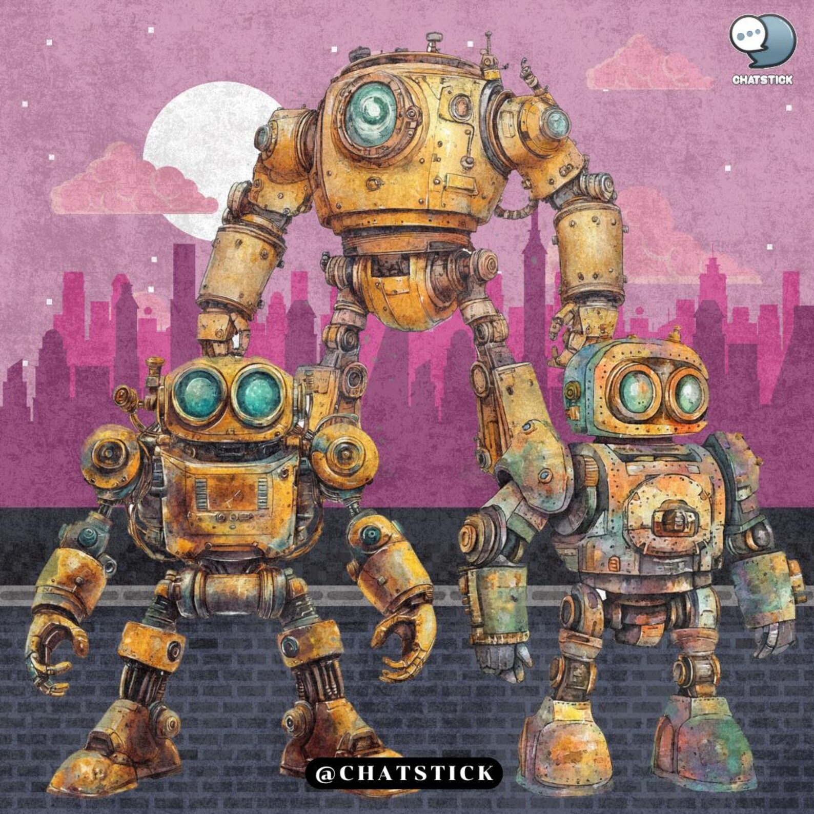 Steampunk Steam-powered Robots Clipart - 160 PNG Printable AI Machines ...