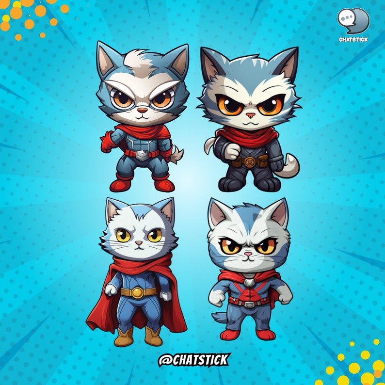 250 Cat Superhero Clipart Pack - Printable PNG With Transparent ...