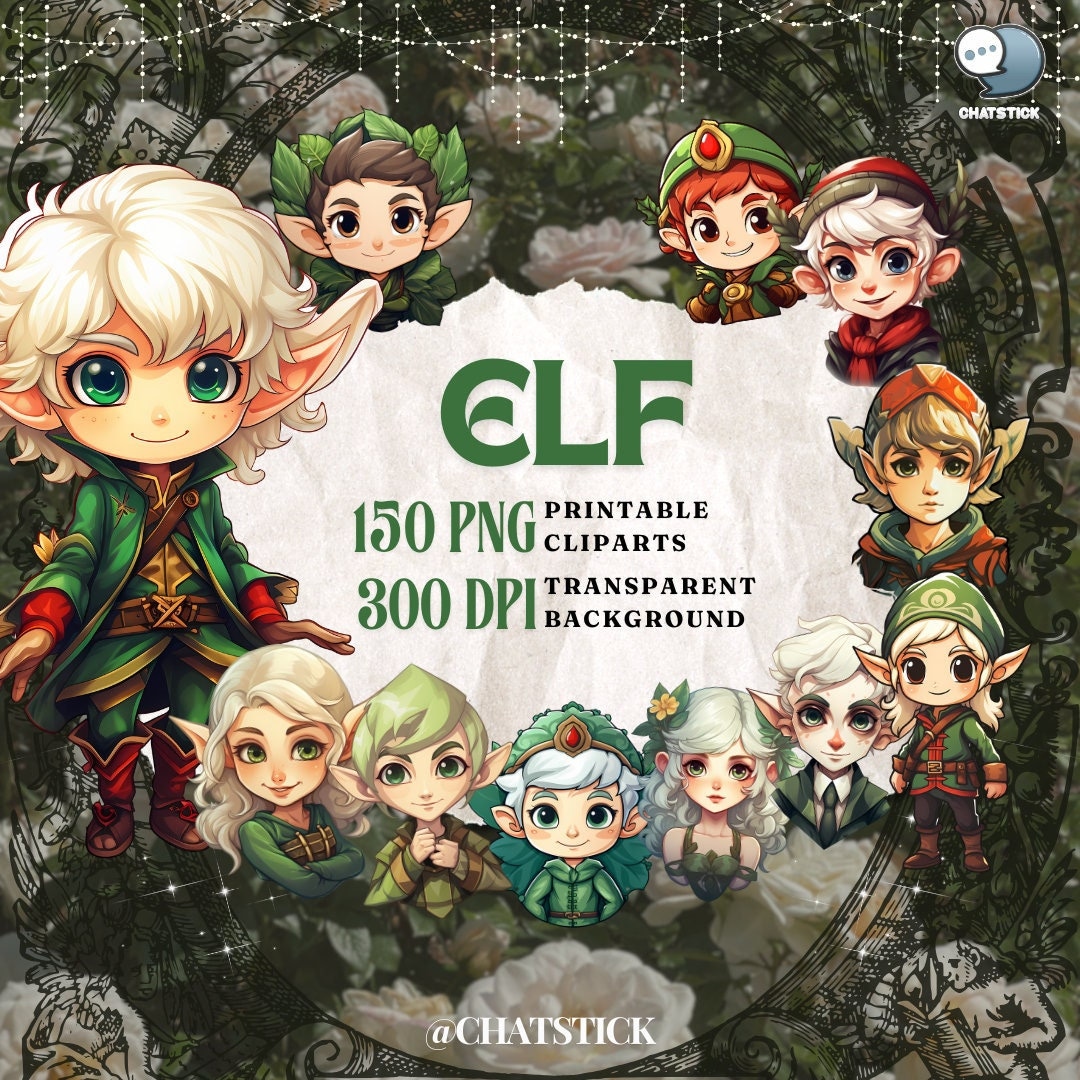 Magical Elf Theme Digital Sticker Pack - 150 Fantasy PNG Cliparts for ...