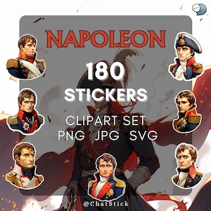 180 Napoleon Bonaparte Digital Stickers Clipart Pack - Historical Icon ...