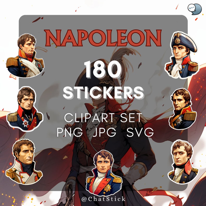 180 Napoleon Bonaparte Digital Stickers Clipart Pack - Historical Icon ...