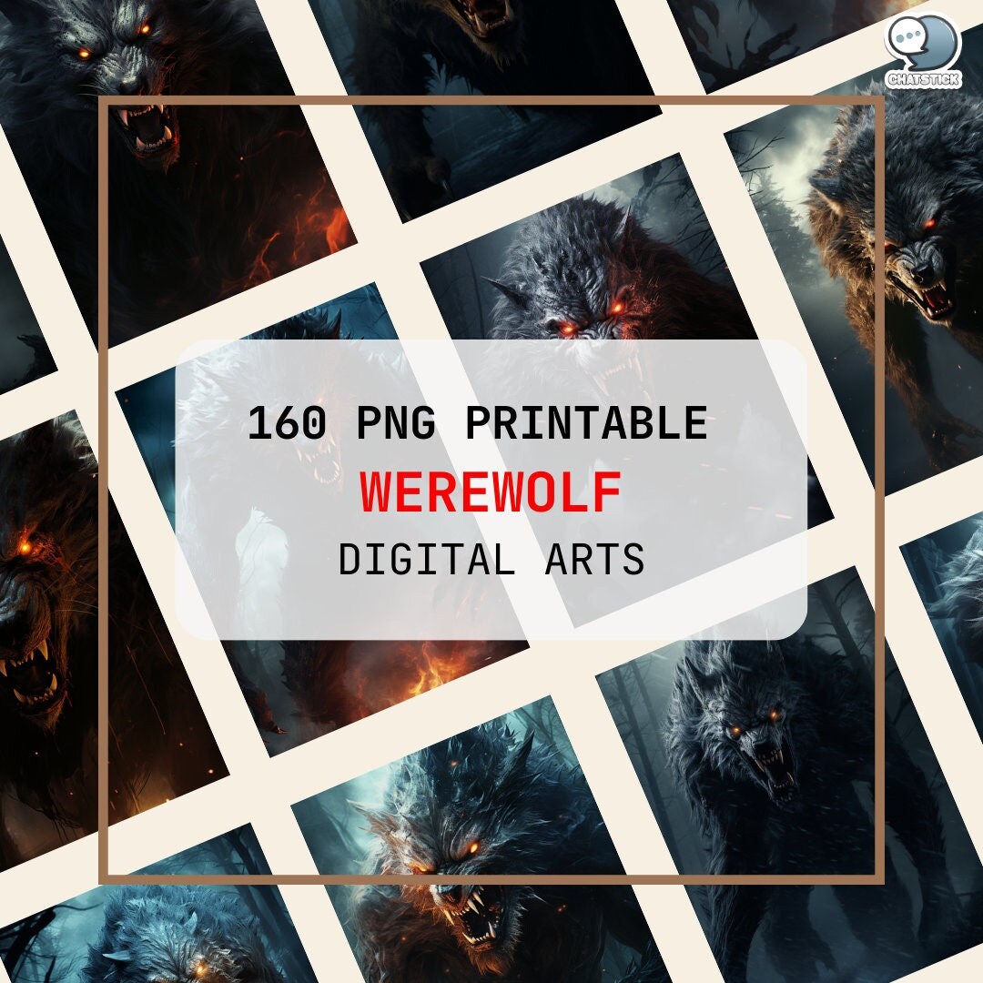 Werewolf Digital Art Poster Mega Pack - 160 PNG Prints, Ai-generated ...