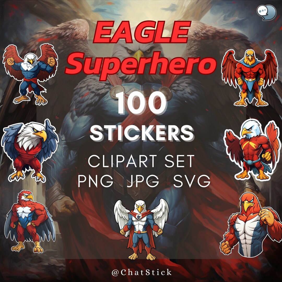 Eagle Superhero Digital Stickers 100-pack, High-res Clipart in PNG, JPG ...