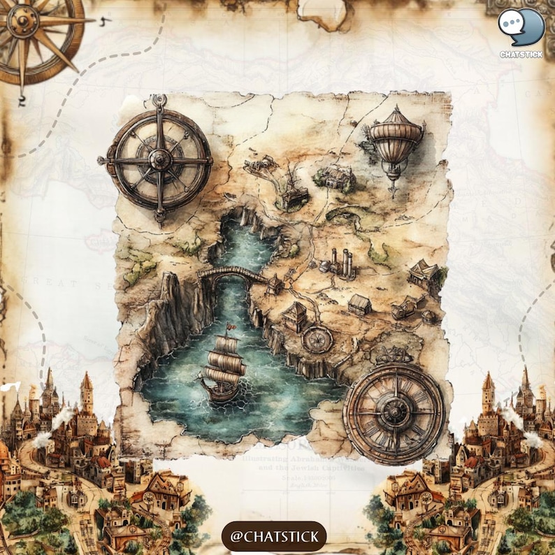Steampunk Adventure Maps Clipart Bundle - 160 PNG Victorian Steampunk ...