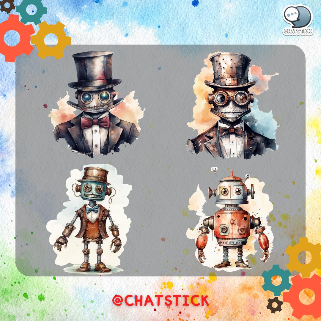 140 Victorian Robot Style Digital Clipart Pack - Steampunk-inspired PNG ...