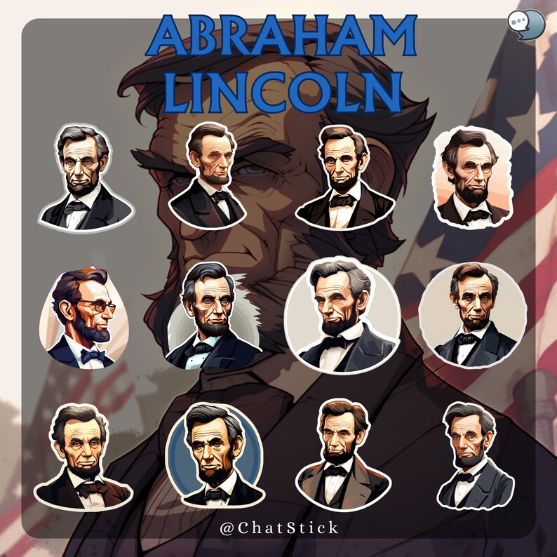 160 Abraham Lincoln Stickers Mega Pack - PNG, JPG, SVG - Presidential ...
