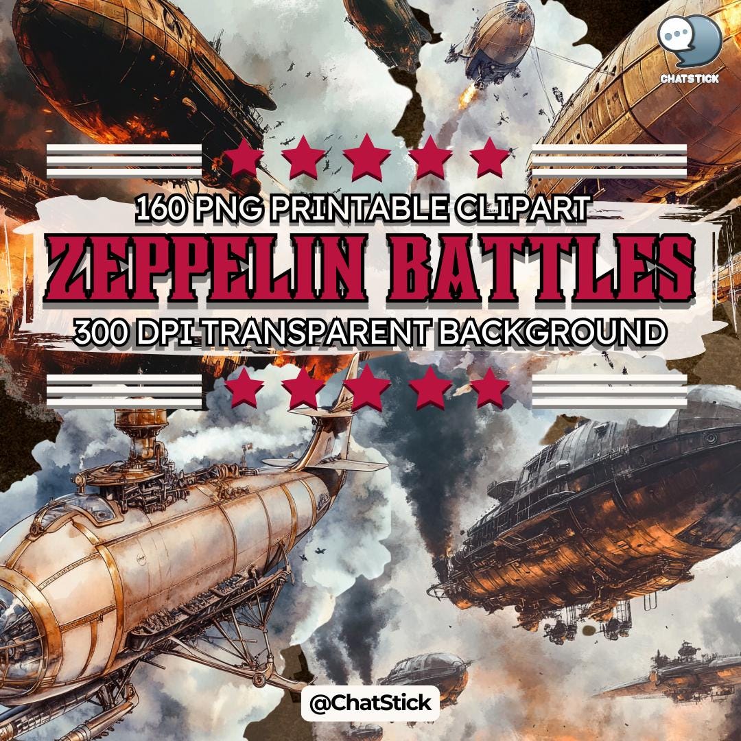 Steampunk Zeppelin Battles Clipart | Airship Warfare PNG | Vintage Sky ...