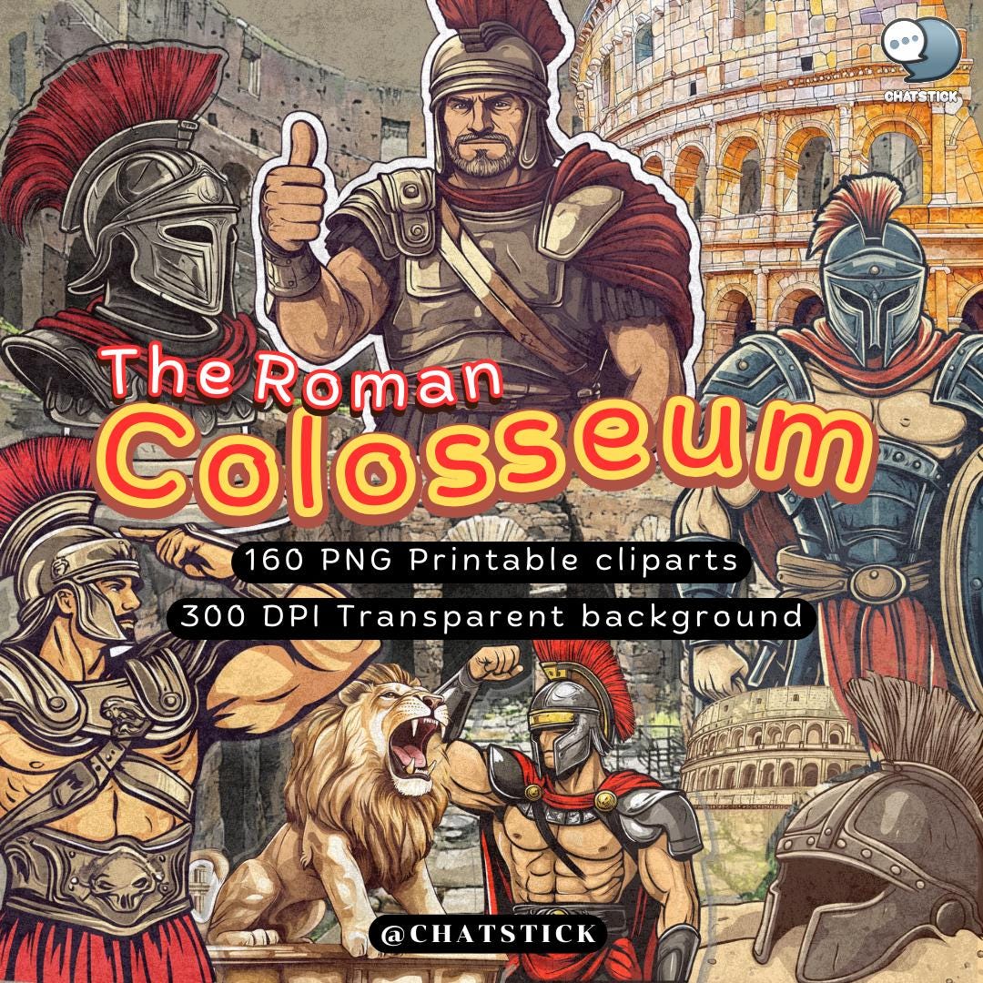 The Roman Colosseum Clipart Bundle - Gladiators, Warriors & Lions - 160 ...