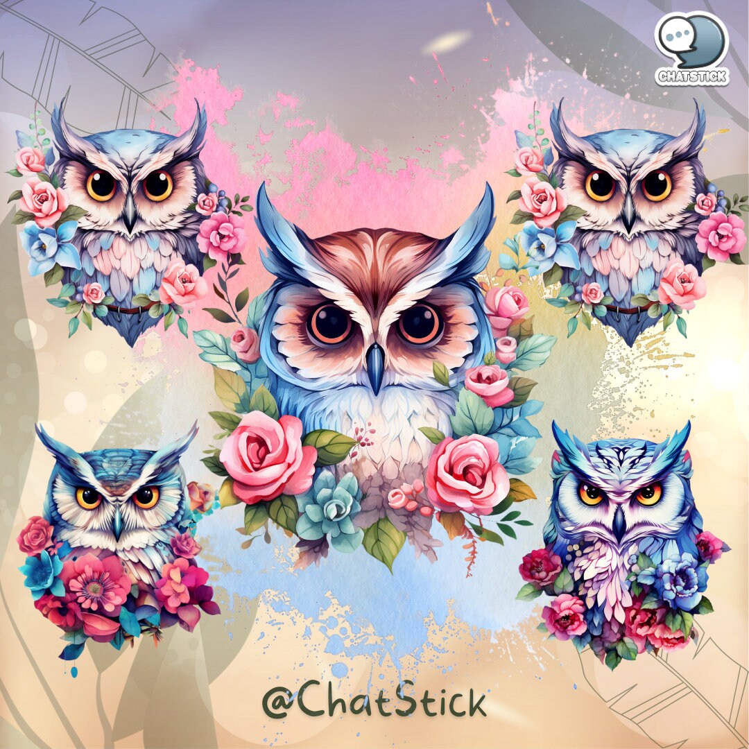Floral Owls Watercolor Clipart Mega Pack 220 PNG, 3200x3200, Owl Images ...
