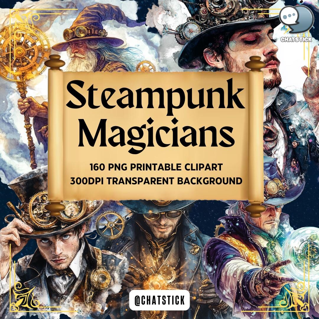 Steampunk Magicians Clipart | 160 Fantasy Magic Art PNG | Printable ...