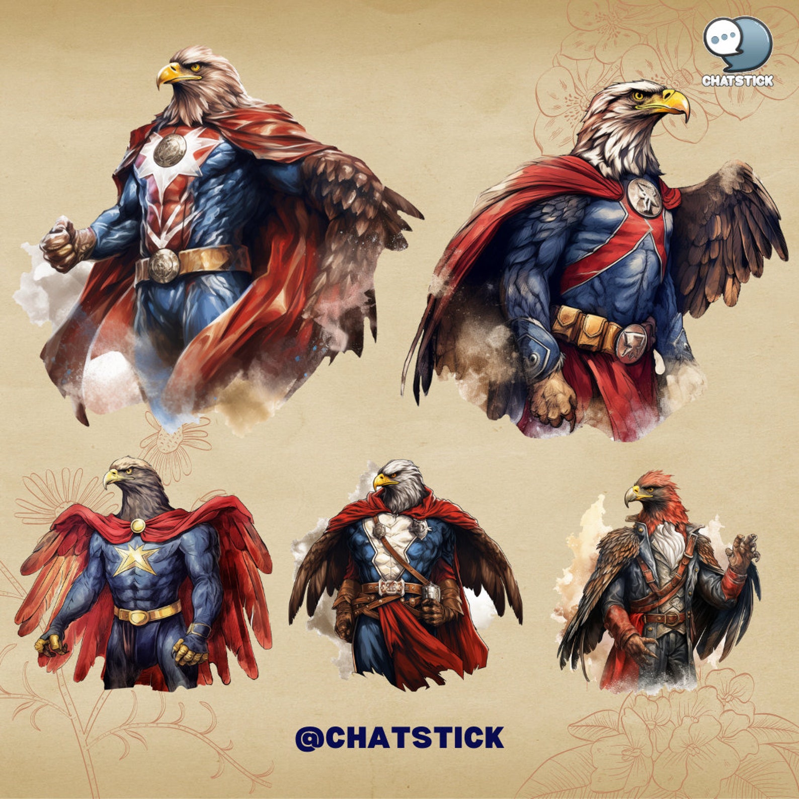 Watercolor Mega Pack of Victorian Vintage Eagle Superhero Clipart 200 ...