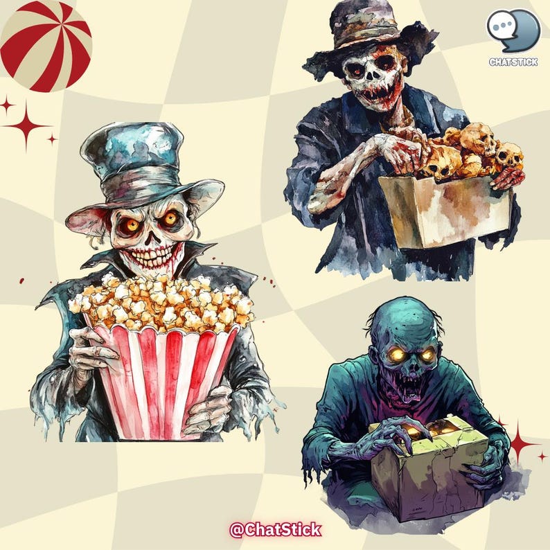 160 Zombie Carnival Barker Clipart Bundle - Creepy Carnival Undead Pngs ...