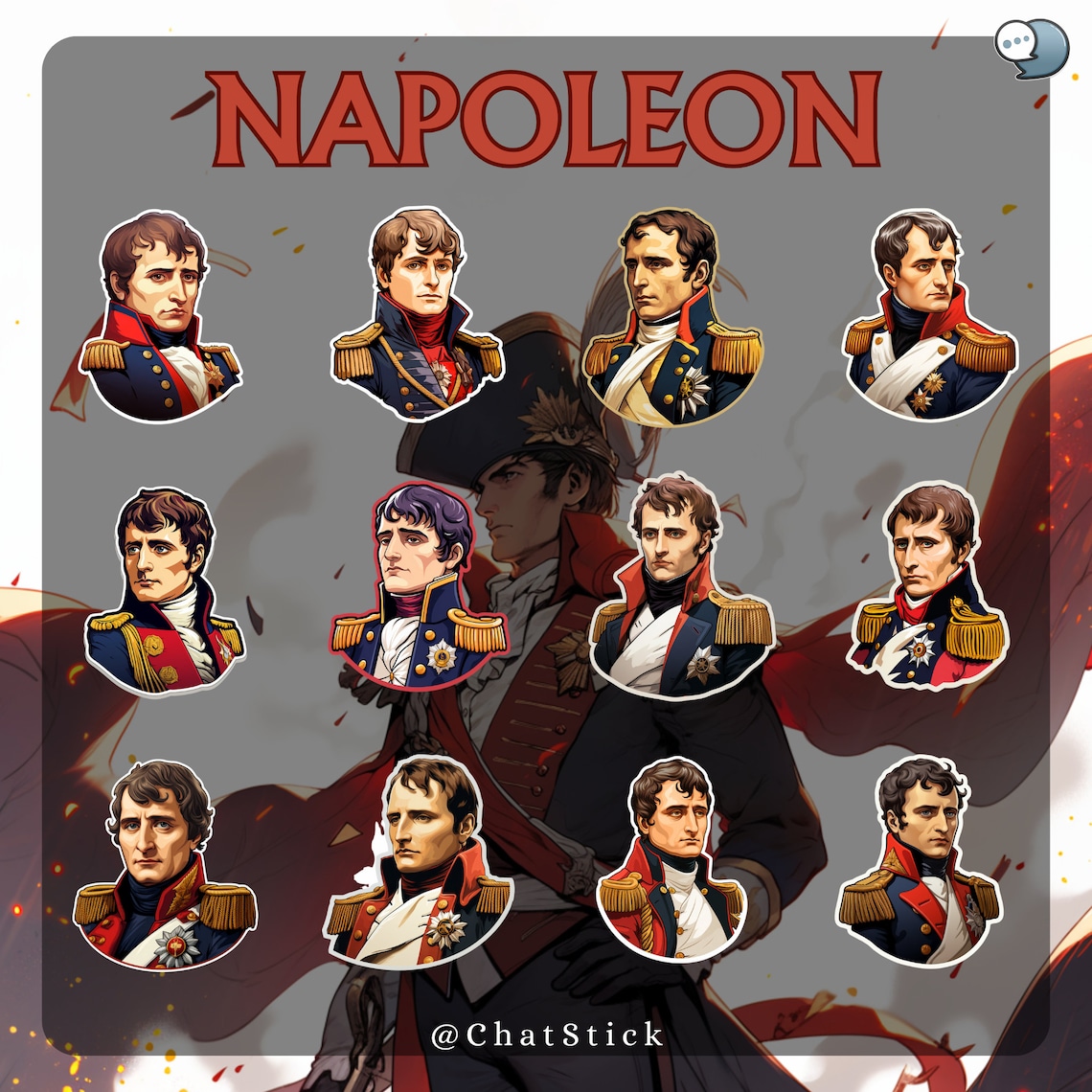 180 Napoleon Bonaparte Digital Stickers Clipart Pack Historical Icon in ...