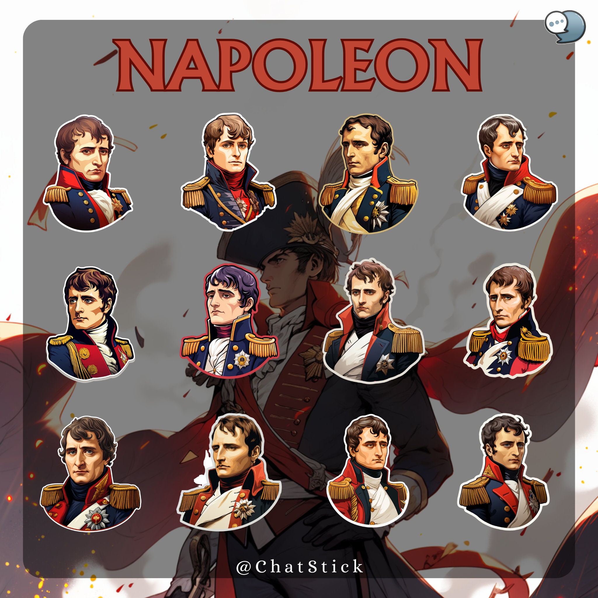 180 Napoleon Bonaparte Digital Stickers Clipart Pack - Historical Icon ...
