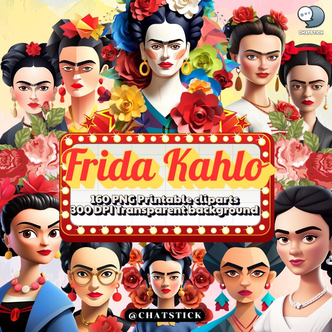 Frida Kahlo Clipart Pack - 160 PNG Printable Images, 300 DPI ...