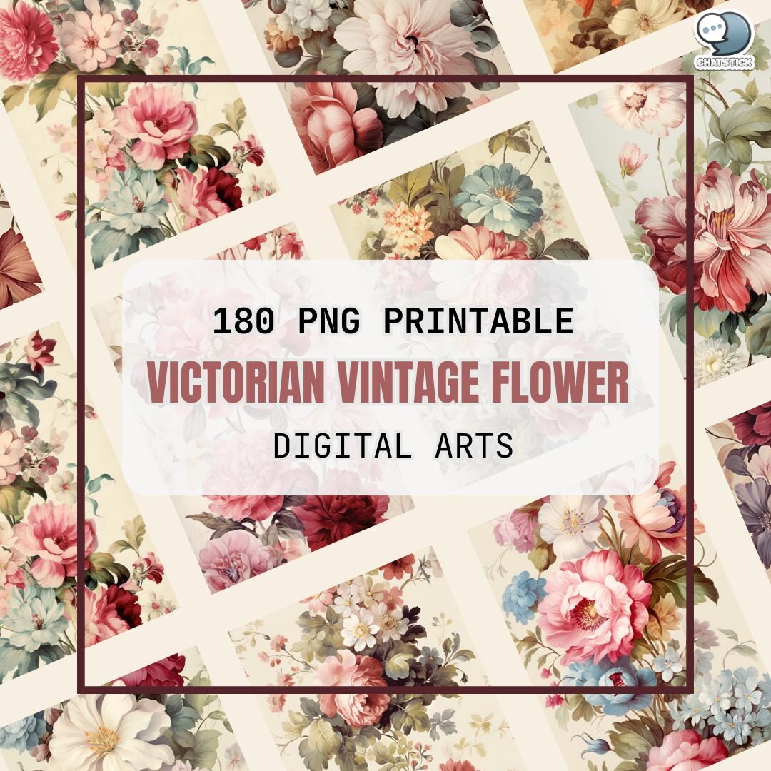 Victorian Vintage Flower Digital Art Posters Mega Pack - 160 PNG Prints ...