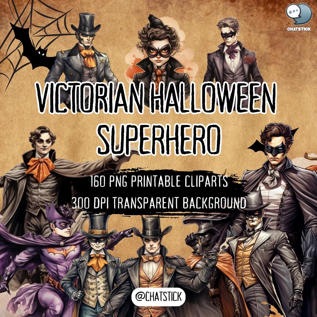 160 Victorian Halloween Superhero Clipart Pack 160 Digital Watercolor ...