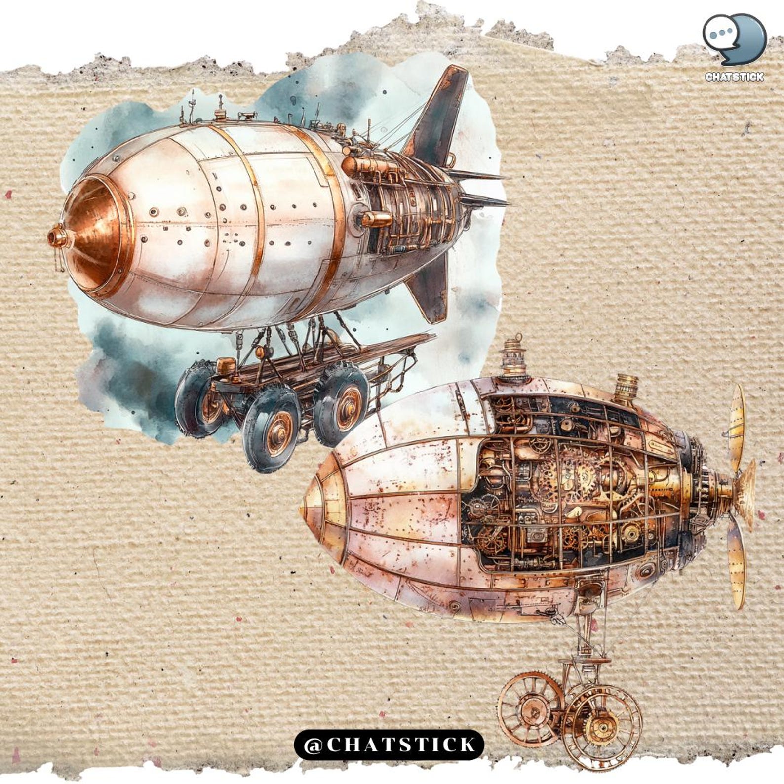Steampunk Blimps Clipart - 160 Vintage Airships PNG, Retro Flying ...