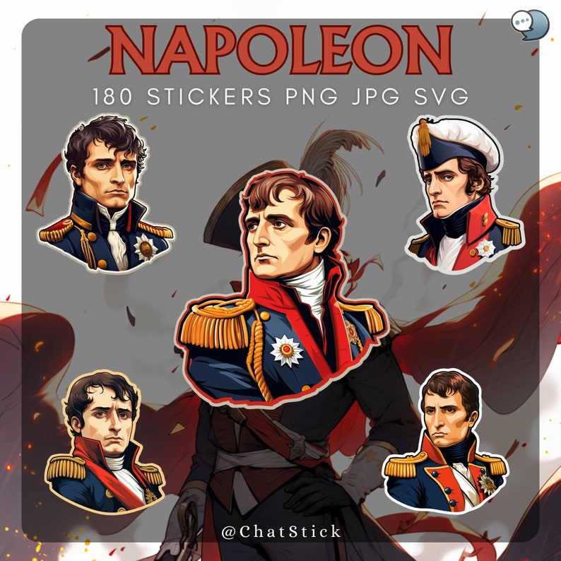 180 Napoleon Bonaparte Digital Stickers Clipart Pack - Historical Icon ...