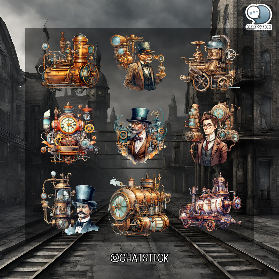 Victorian Steampunk Inventions Mega Pack: 180 Watercolor Clipart, High ...