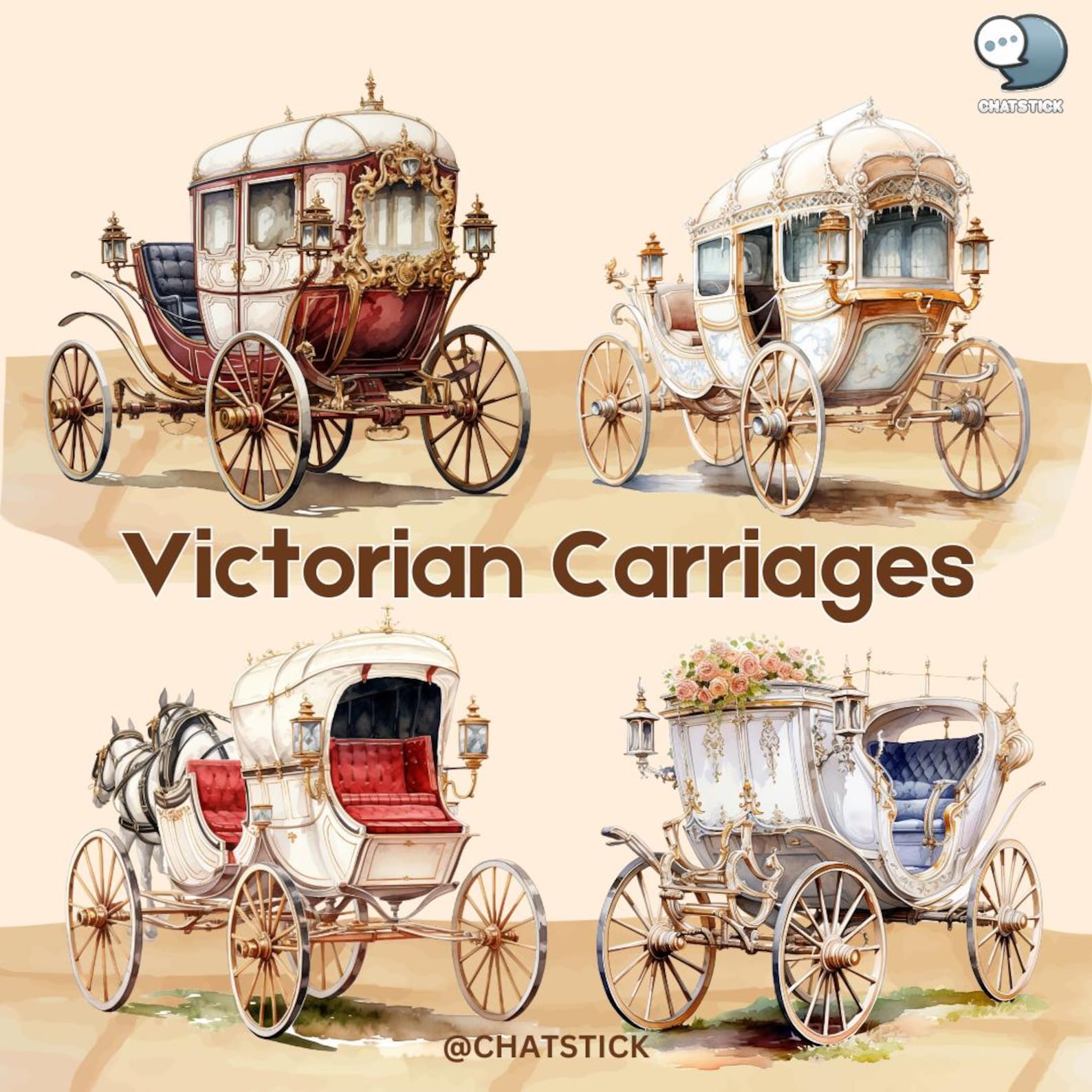 Victorian Carriages Clipart Pack - 160 Pngs | 3200x3200px 300 DPI ...