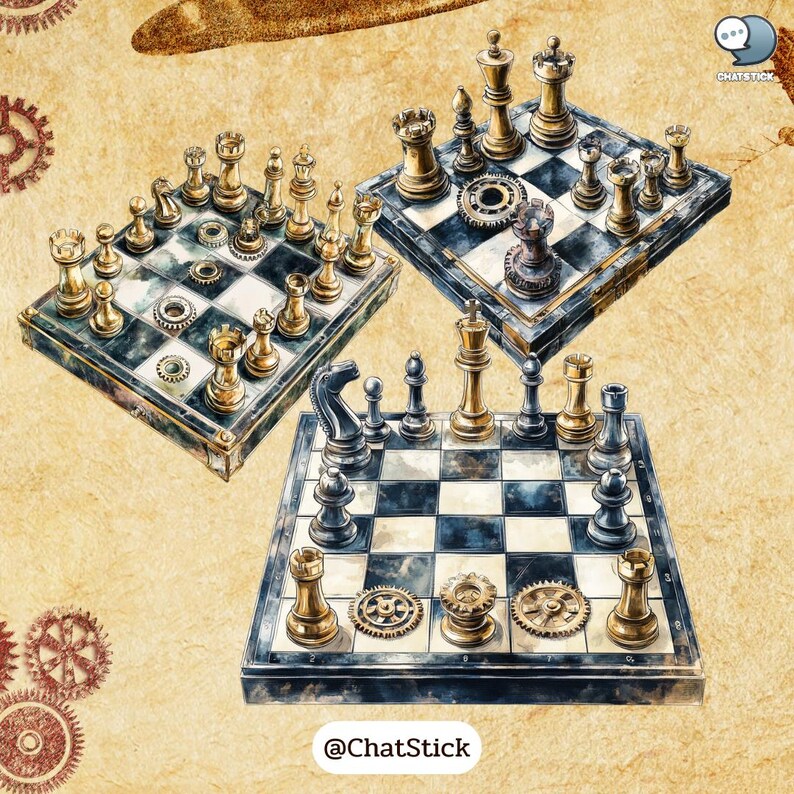 Steampunk Chessboards Clipart Pack: 160 Stunning Mechanical Chess ...