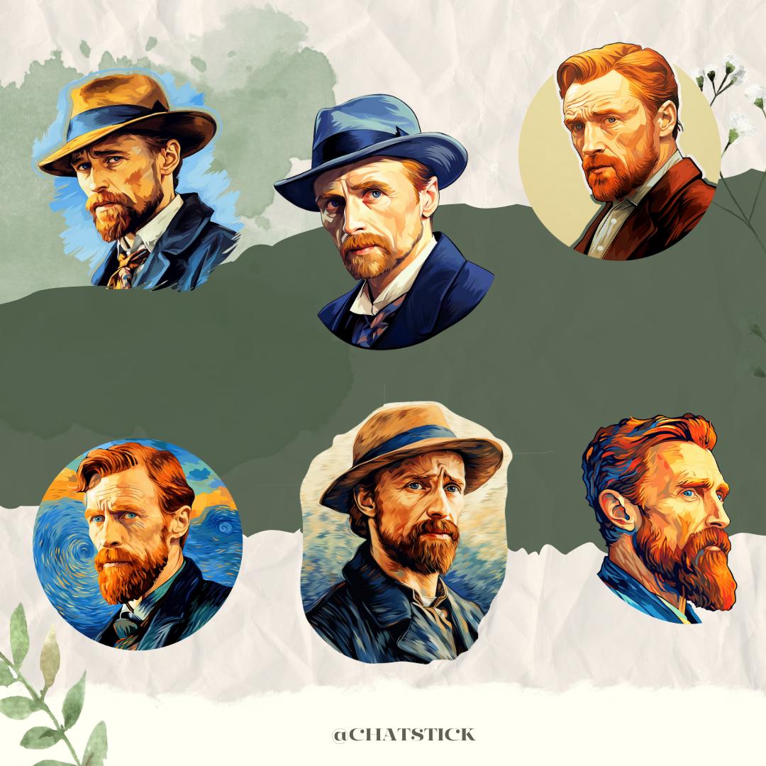 Vincent Van Gogh Digital Stickers Pack - 144 PNG Cliparts for Printable ...