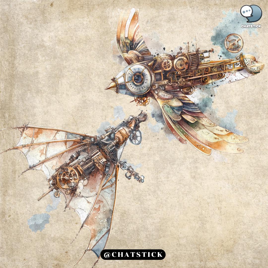 Steampunk Flying Machines Clipart | Vintage Airships, Retro Fantasy ...