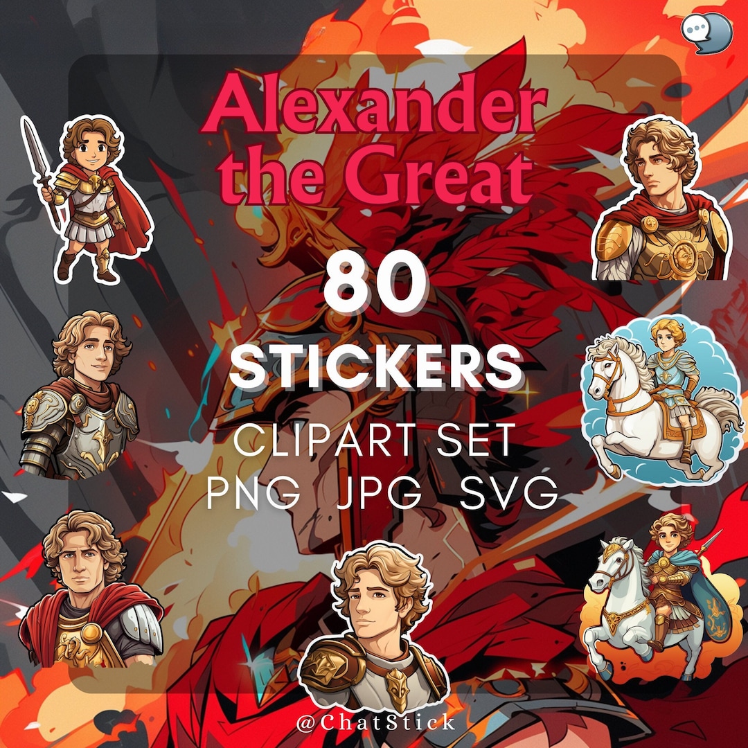 Alexander the Great Stickers: 80 Digital Clipart Pack in PNG, JPG, SVG ...