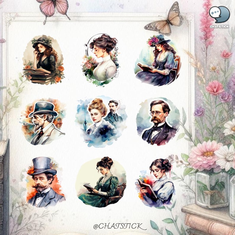 Victorian Literary Classics Clipart Pack - 180 Pngs | 3200x3200px, 300 ...