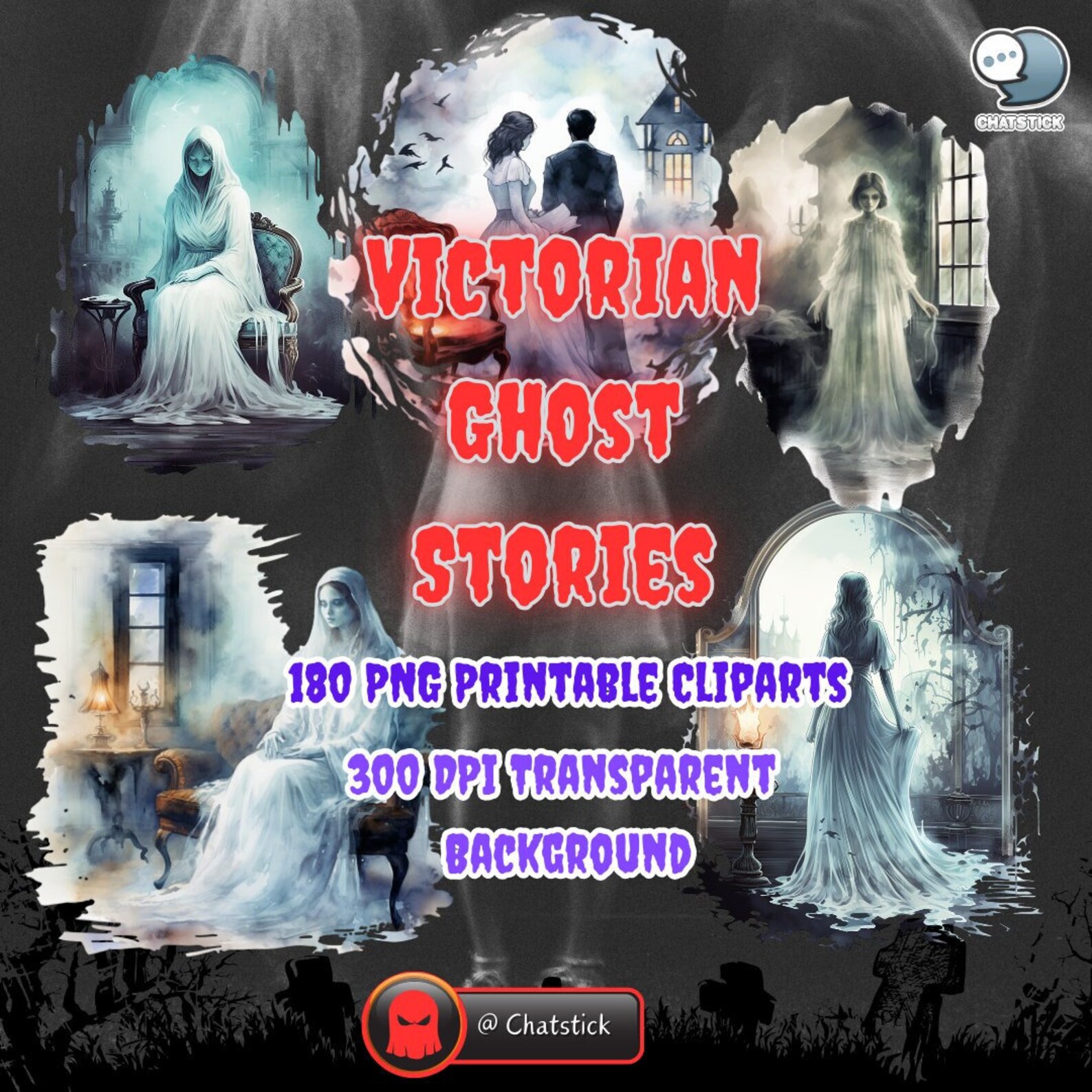 Victorian Ghost Stories Watercolor Clipart Mega Pack - 180 PNG ...