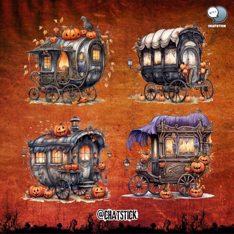 80 Halloween Caravan Digital Clipart Pack – 80 Spooky Printable Pngs ...