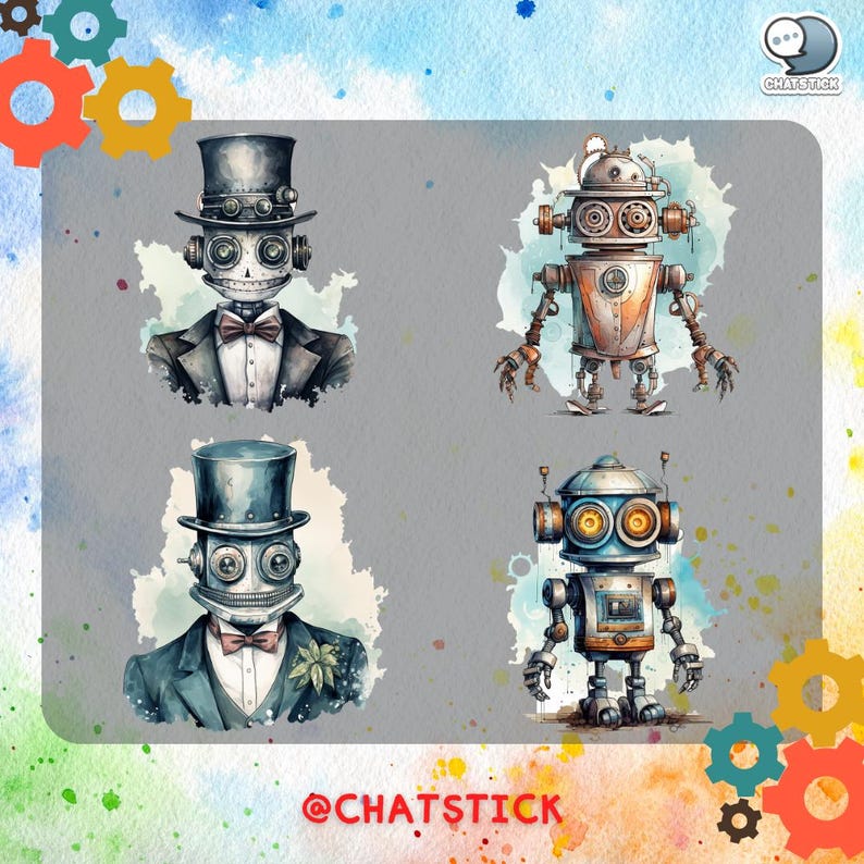 140 Victorian Robot Style Digital Clipart Pack - Steampunk-inspired PNG ...