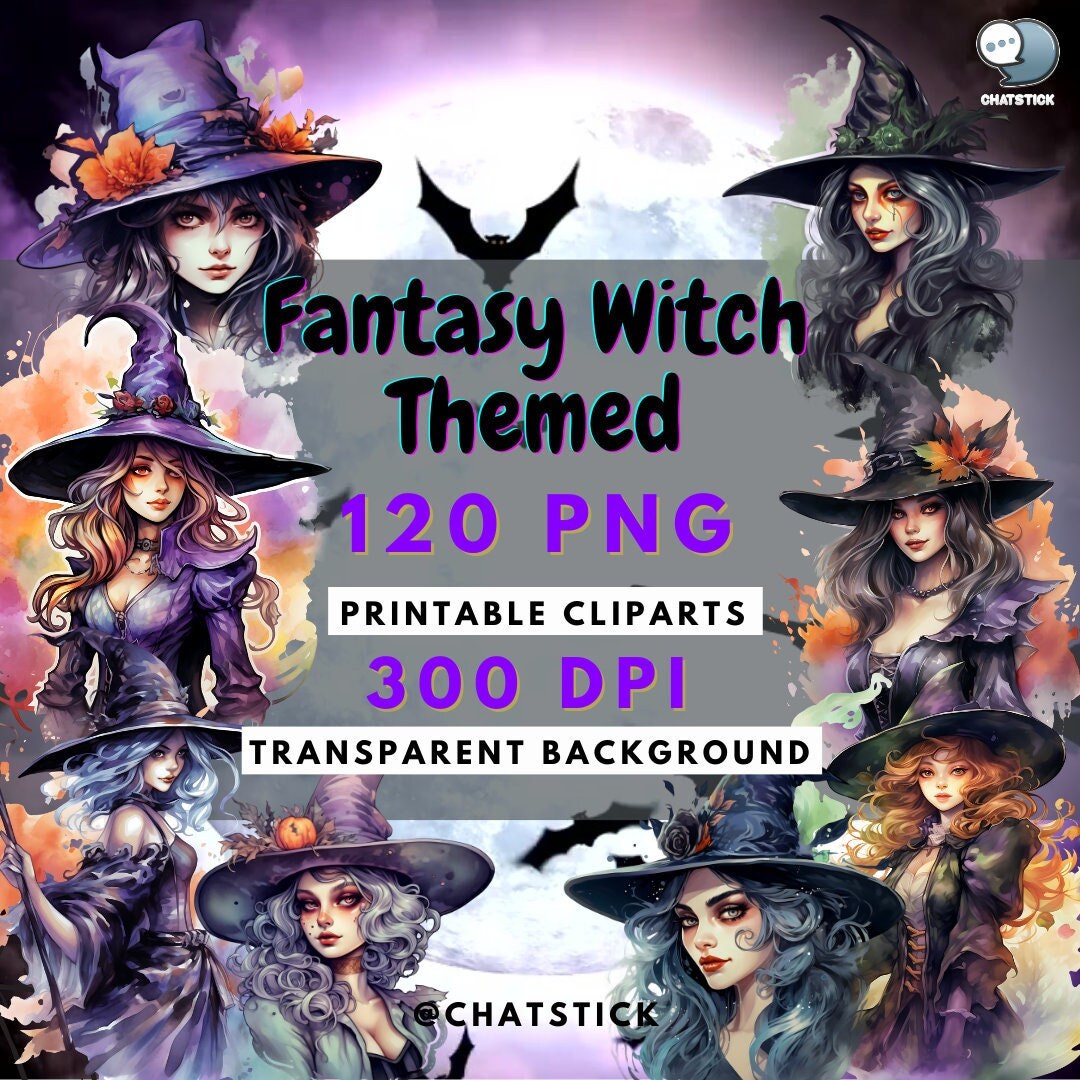 Beautiful Victorian Fantasy Witch Theme Clipart - Pack of 120 ...