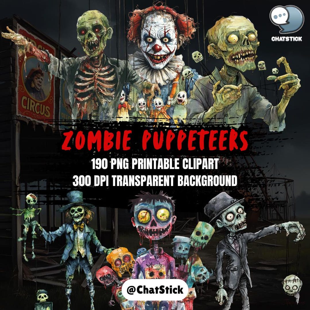 160 Zombie Puppeteers Clipart Bundle | Creepy Zombie Puppet Masters PNG ...
