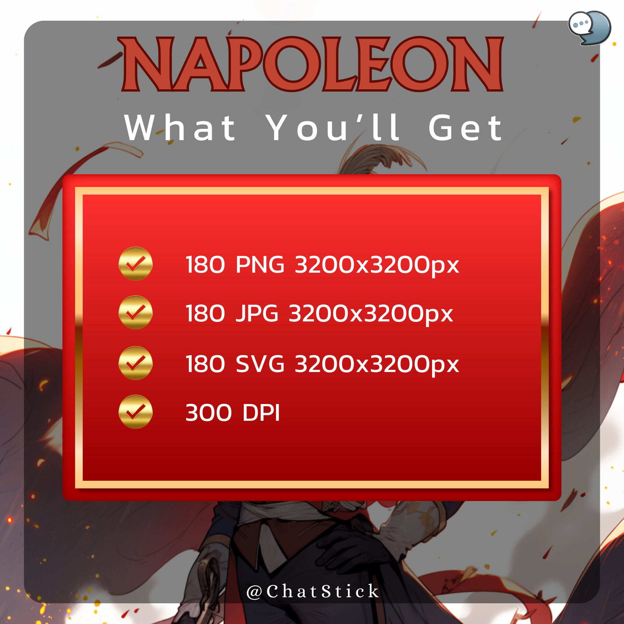 180 Napoleon Bonaparte Digital Stickers Clipart Pack Historical Icon in ...