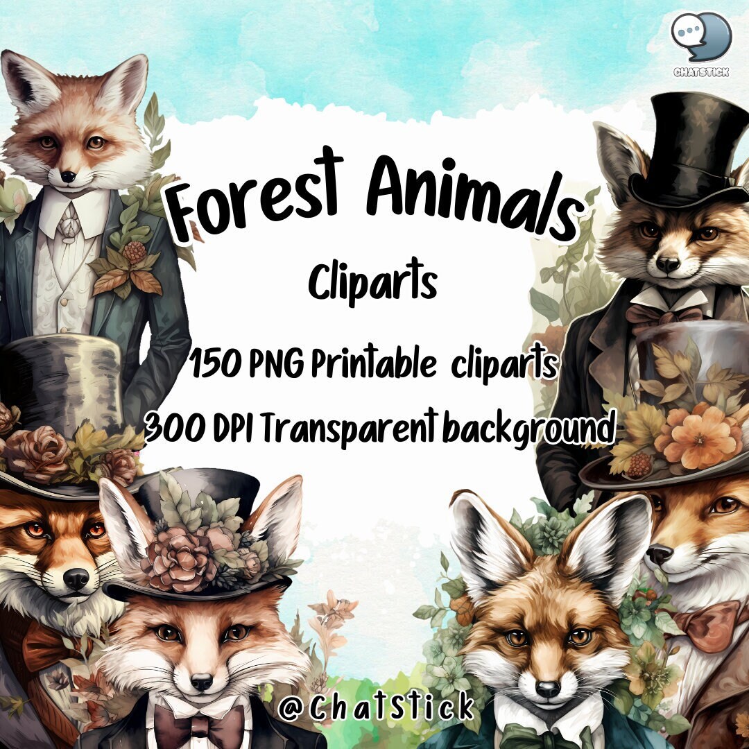 Victorian Forest Animals Watercolor Clipart Pack - 150 PNG Elements ...