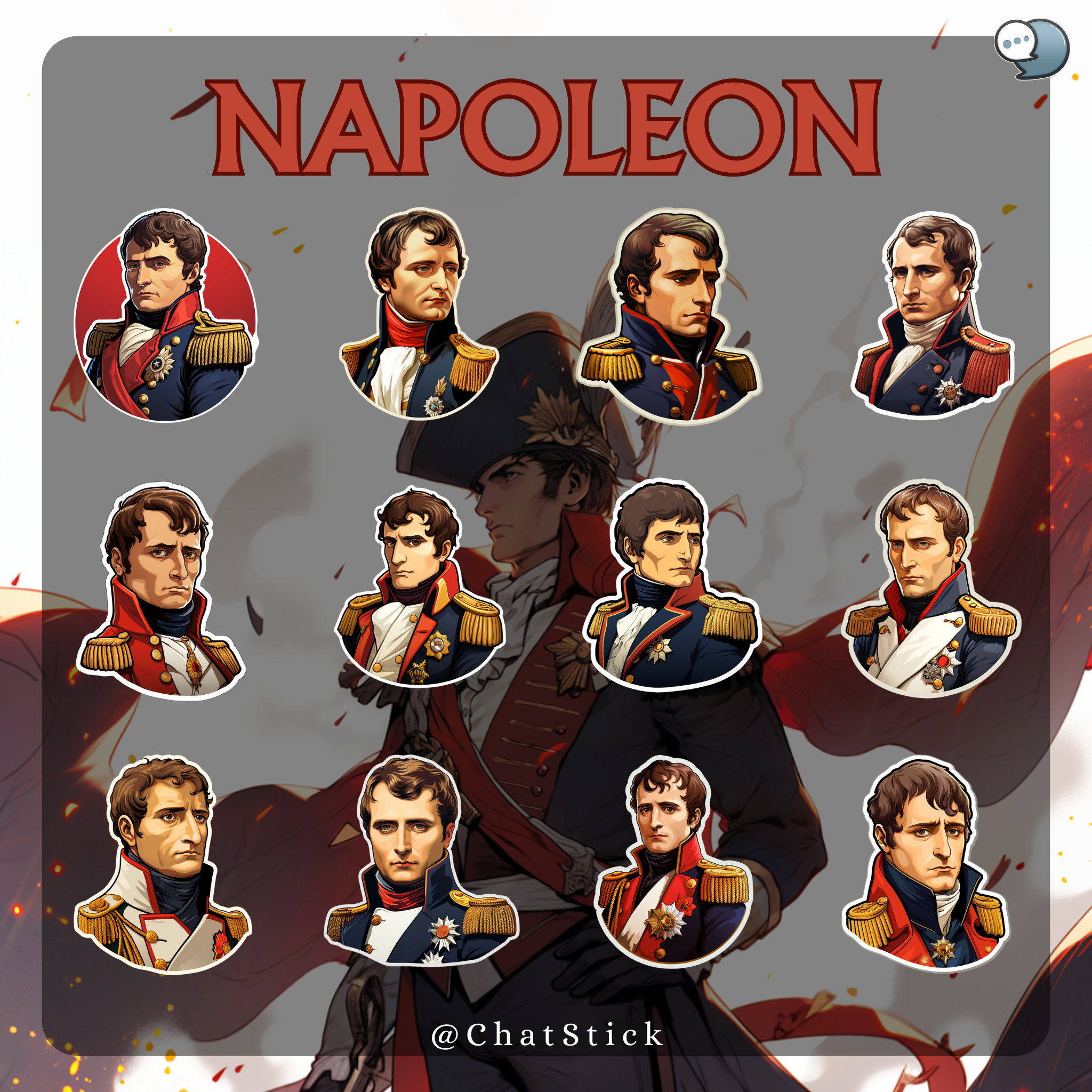 180 Napoleon Bonaparte Digital Stickers Clipart Pack - Historical Icon ...