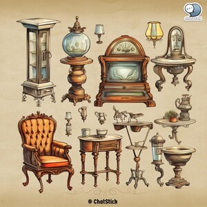 Victorian Antique Furniture Clipart Mega Pack | 150 Digital Pngs ...