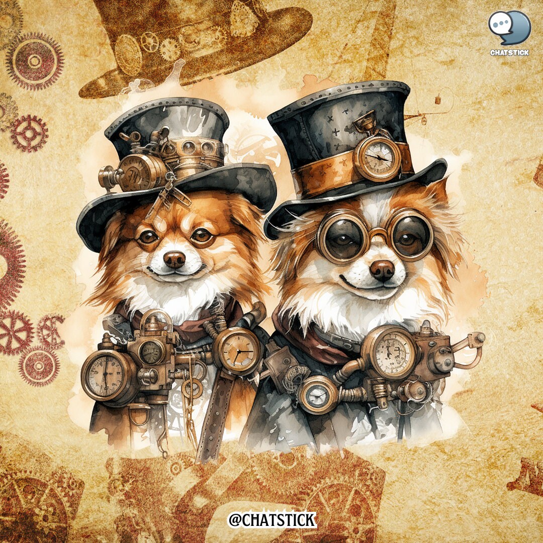 144 Steampunk Dogs Watercolor Clipart - Digital PNG Printable Mega Pack ...