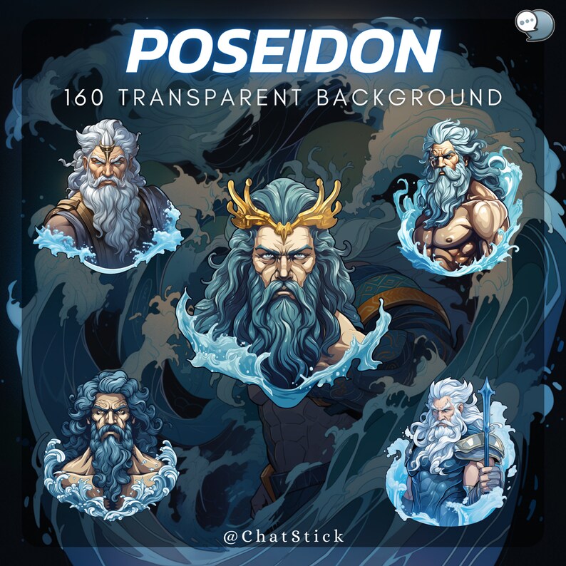 Poseidon Digital Sticker Clipart Mega Pack - 160 PNG Printable Cliparts ...