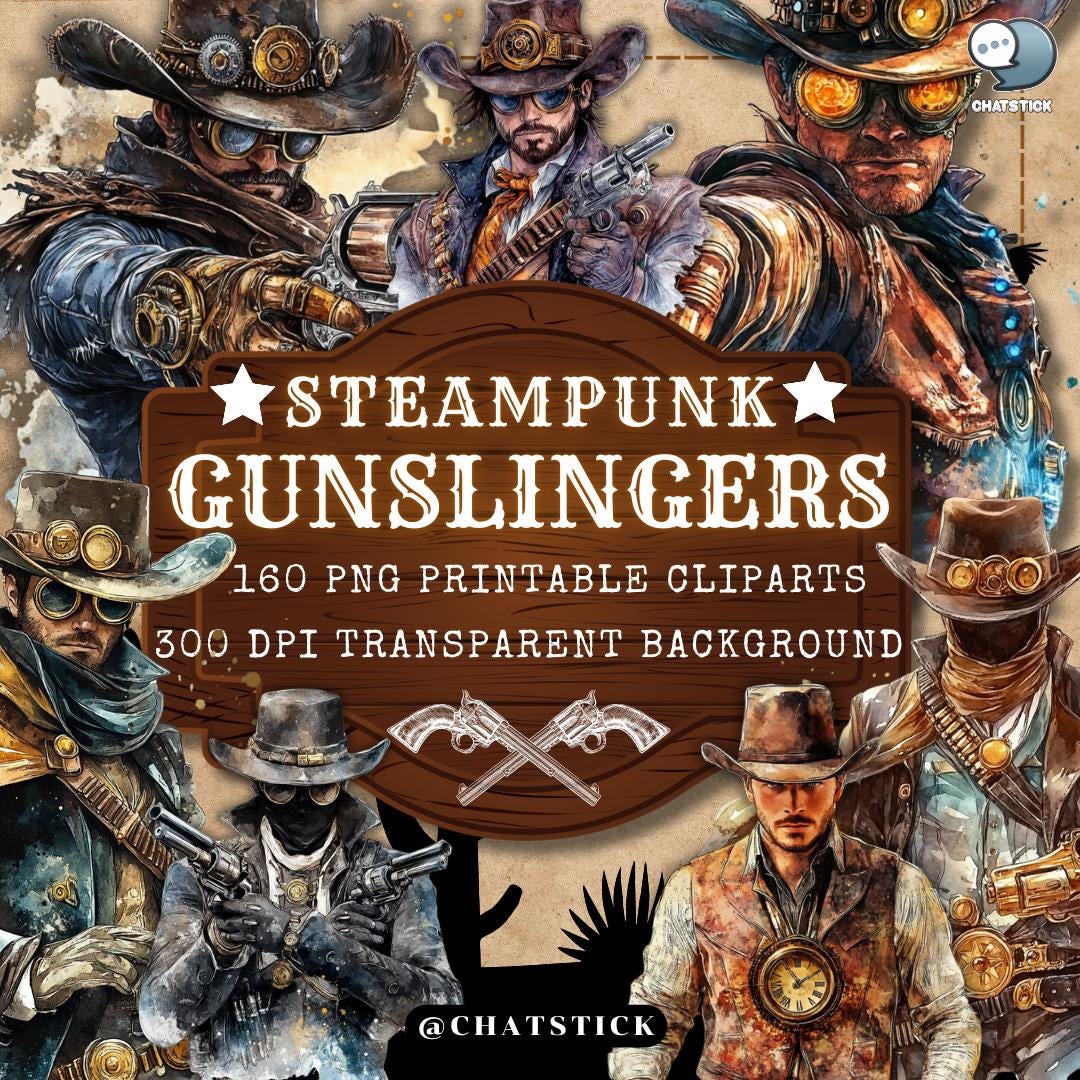 Steampunk Gunslinger Cliparts - 160 Western Fantasy Pngs With ...