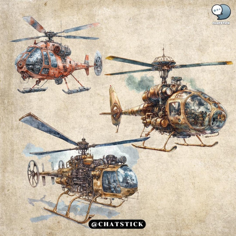 Steampunk Flying Machines Clipart | Vintage Airships, Retro Fantasy ...